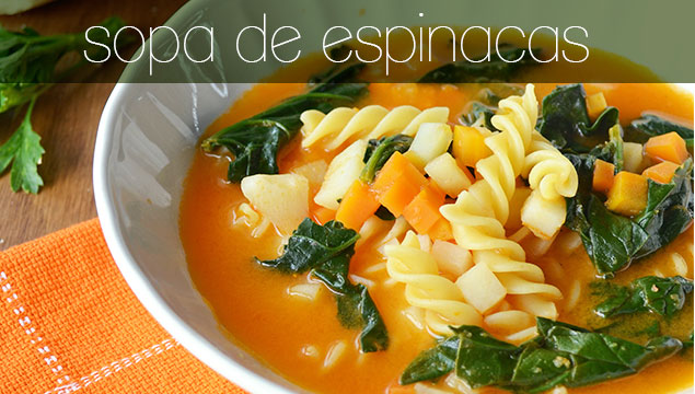 Sopa de pasta tornillo y espinacas — Chef Oropeza